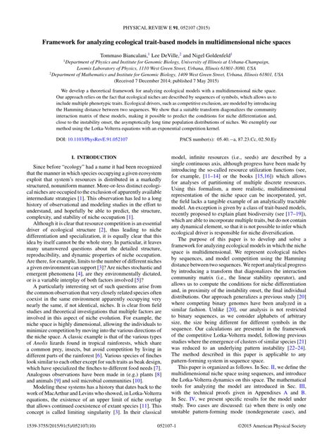Pdf Framework For Analyzing Ecological Trait Based Models In Multidimensional Niche Spaces