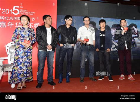 Beijing China 16th Apr 2015 Director Liang Jie 1st L And Cast Members Of The Movie Gun