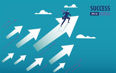 성공에 비행 화살표에 사업가와 비즈니스 화살표 개념 성장 차트 증가 이익 판매 및 투자 증가 배경 벡터 개념에 대한 스톡 벡터