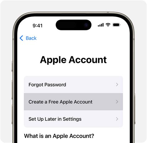 Iphone Screen Showing The Option To Select Create A Free Apple Account