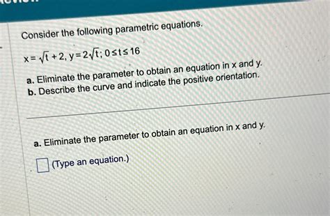 Solved Consider The Following Parametric