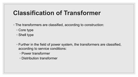 Design Of Transformer Classification And Specification Pptx Home