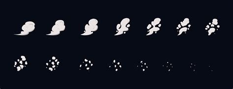 연기 애니메이션 배기 연기 애니메이션 게임 만화 애니메이션 비디오에 대한 연기 스프라이트 시트 벡터 일러스트레이션 연기 물리적 구조에 대한 스톡 벡터 아트 및 기타 이미지