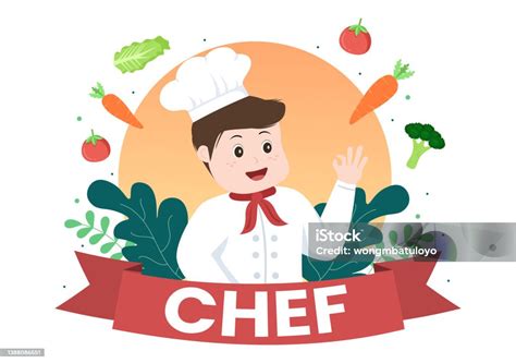 포스터 나 배경에 적합한 맛있는 음식을 제공하기 위해 다른 트레이와 음식과 전문 어린이 요리사 만화 캐릭터 요리 그림 귀여운에 대한 스톡 벡터 아트 및 기타 이미지 Istock