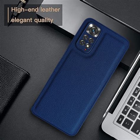 Raised Edges Dark Blue Leather Case For Redmi Note 11 The Hatke
