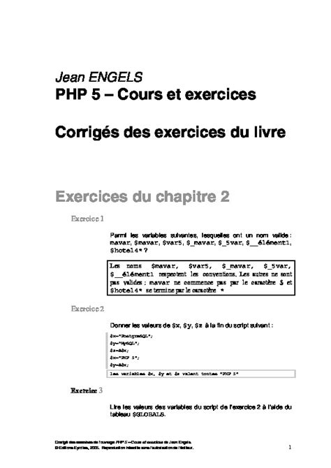 Exercices corrigés de PHP en pdf CoursInfoPDF