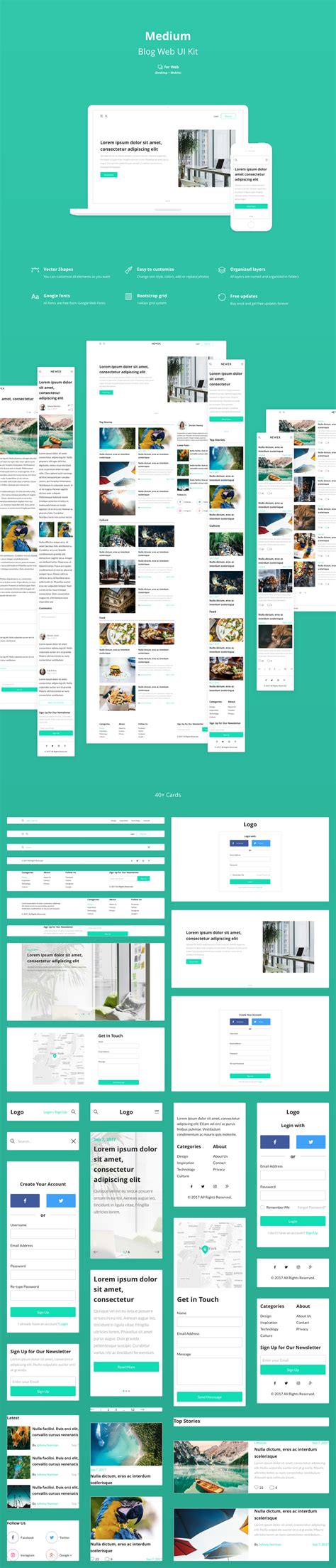 Medium Blog Web UI Kit XdKits