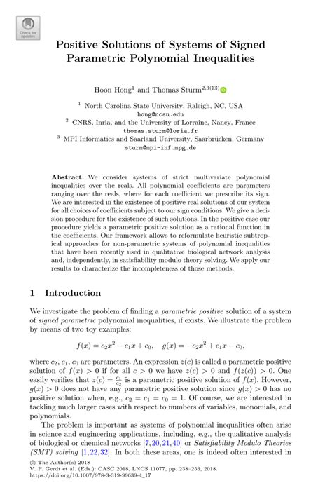 Pdf Positive Solutions Of Systems Of Signed Parametric Polynomial Inequalities