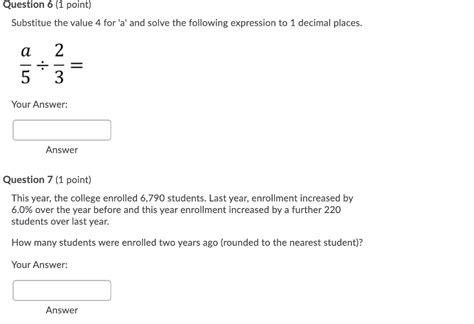 solved question 6 1 point substitue the value 4 for a