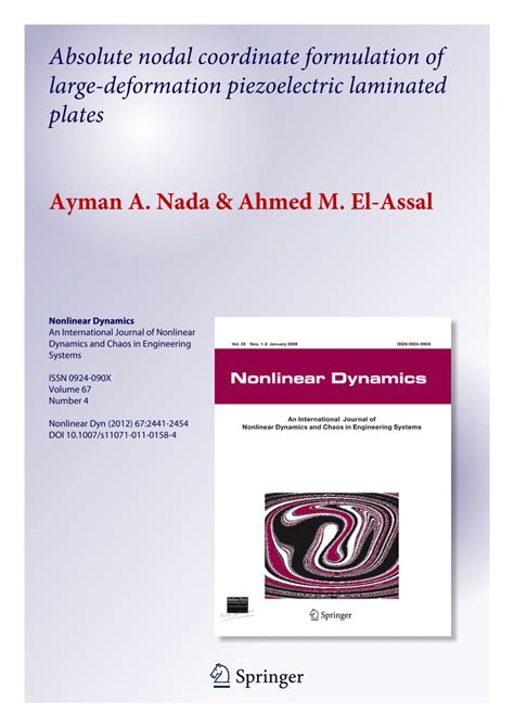 Pdf Absolute Nodal Coordinate Formulation Of Large Deformation Piezoelectric Laminated Plates