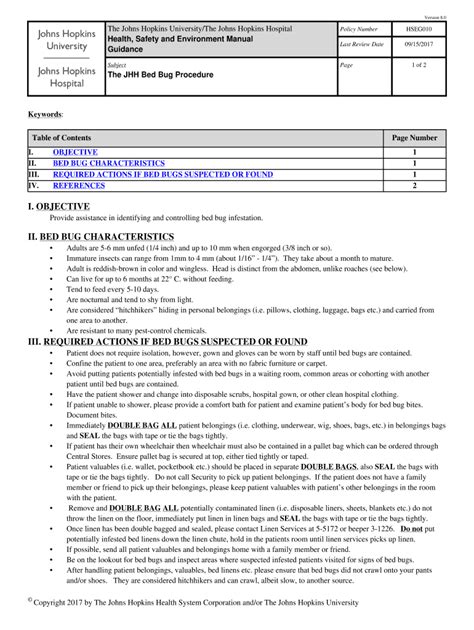 Fillable Online The Jhh Bed Bug Procedure Fax Email Print Pdffiller