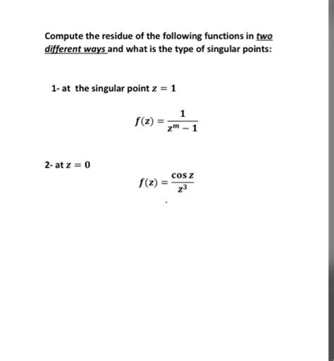 Solved Compute The Residue Of The Following Functions In Two