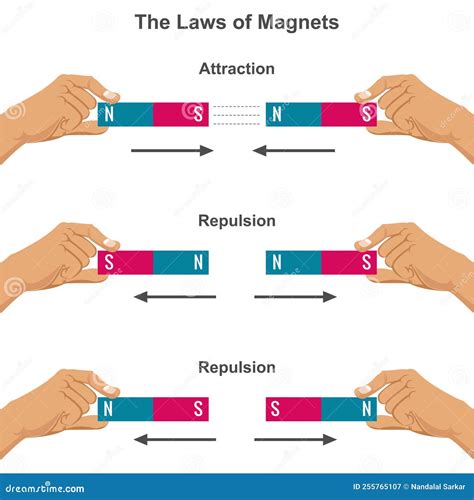 Magnetic Attraction And Repulsion Force Law Of Magnets Vector
