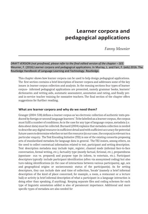 Pdf Learner Corpora And Pedagogic Applications