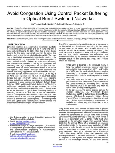 pdf avoid congestion using control packet buffering in optical burst
