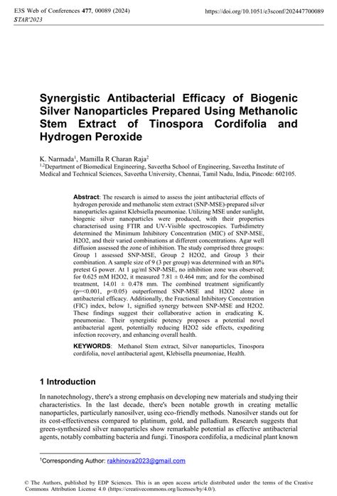 Pdf Synergistic Antibacterial Efficacy Of Biogenic Silver