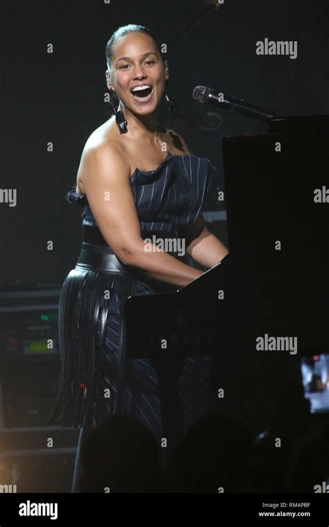 Singer Songwriter And Musician Alicia Keys Is Shown Performing On