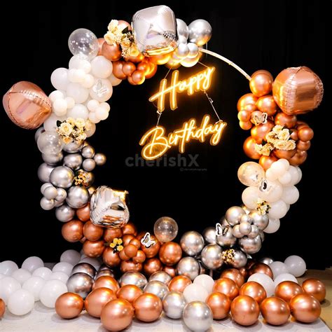 A Dreamy Birthday Decor With Elegant Metallic Ring Birthday Decor Bangalore