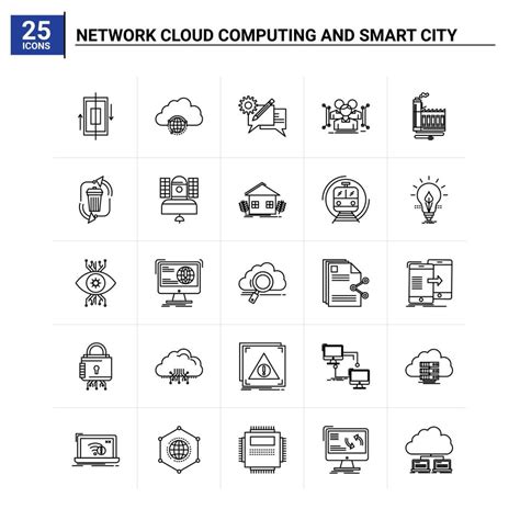 25 Network Cloud Computing And Smart City Icon Set Vector Background