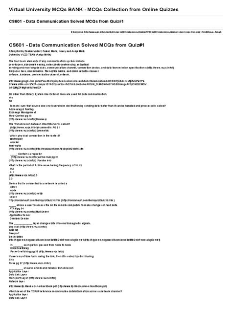 Cs601 Data Communication Solved Mcqs From Quiz 1 Pdf Network Topology Computer Network