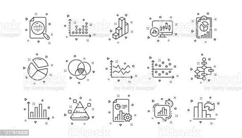 charts and graphs line icons infochart block diagram and algorithm