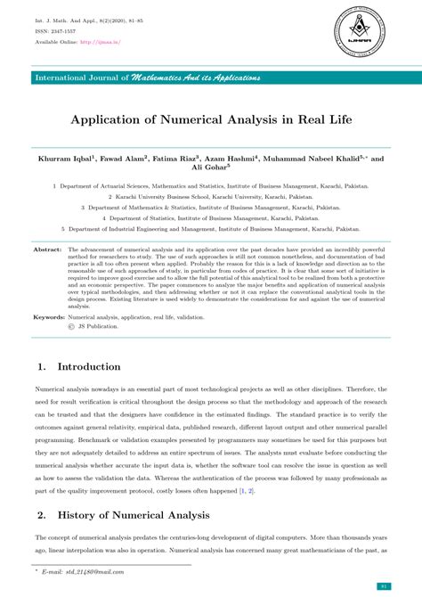 Pdf Application Of Numerical Analysis In Real Life
