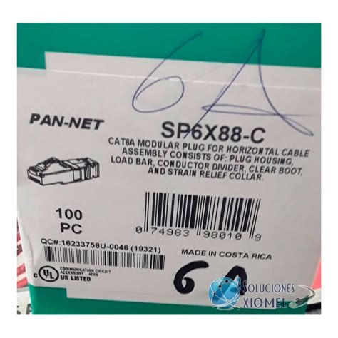 Conector Modular Panduit Cat 6a Rj 45 De 8 Posiciones Sp6x88 C