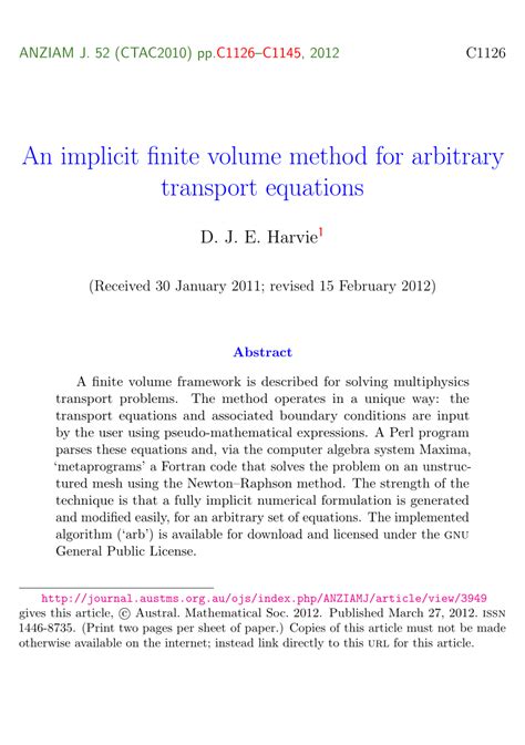 Pdf An Implicit Finite Volume Method For Arbitrary Transport Equations