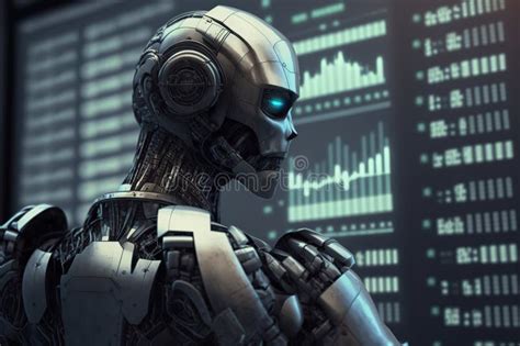 3d Rendering Humanoid Robot With Stock Market Data On The Background Stock Illustration