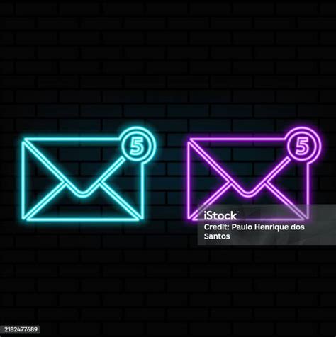 네온 불빛 메일 회선 아이콘입니다 문자 기호에 의한 의사 소통 전자 메일 채팅 기호입니다 빛나는 그래픽 디자인 벽돌 벽입니다 벡터 간판에 대한 스톡 벡터 아트 및 기타