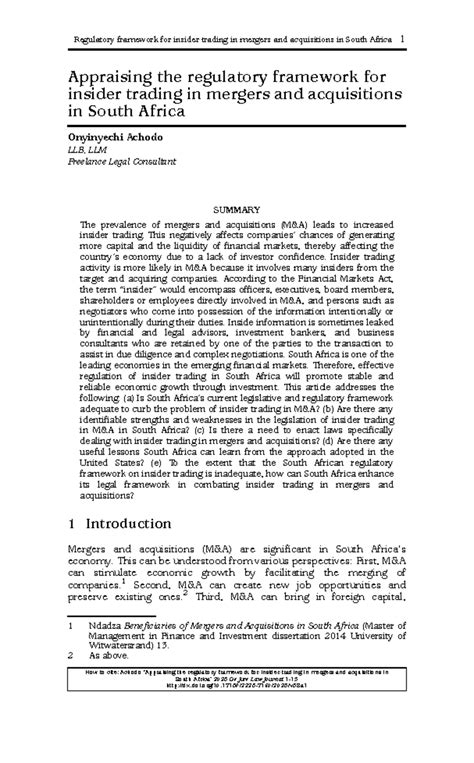 Regulatory Framework For Insider Trading In Mergers And Acquisitions In