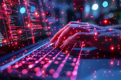 Cybersecurity Coding Programmer S Hands Typing On A Laptop With Digital Code And Abstract