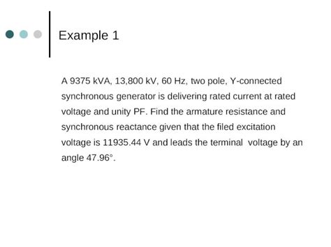 Ppt Example 1 A 9375 Kva 13 800 Kv 60 Hz Two Pole Y Connected Synchronous Generator Is