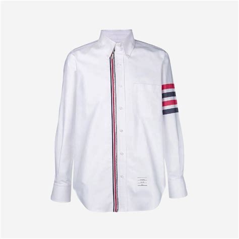 톰브라운 우븐 사선 솔리드 옥스포드 지퍼 프론트 버튼 다운 롱슬리브 셔츠 멀티컬러 Thom Browne Kream