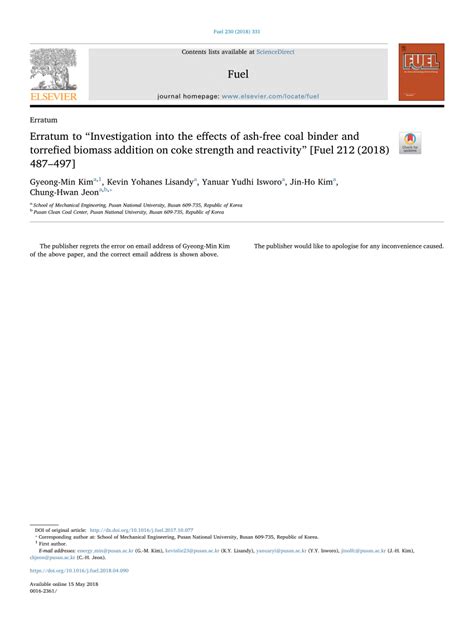 Pdf Erratum To Investigation Into The Effects Of Ash Free Coal Binder And Torrefied Biomass