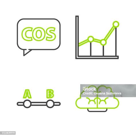 인간의 두뇌 그래프 일정 차트 다이어그램 및 수학 함수 코사인 아이콘을 설정합니다 벡터 개념에 대한 스톡 벡터 아트 및 기타
