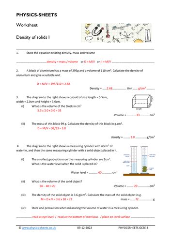 Density Of Solids Questions And Answers Teaching Resources