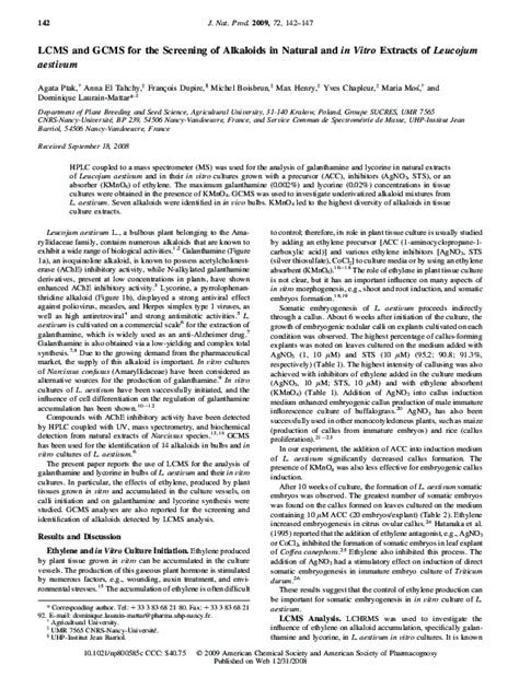 Pdf Lcms And Gcms For The Screening Of Alkaloids In Natural And In Vitro Extracts Of Leucojum