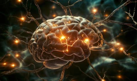 Neural Network Visualization Of Human Brain With Glowing Synapses And