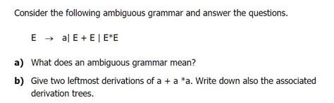 Solved Consider The Following Ambiguous Grammar And Answer
