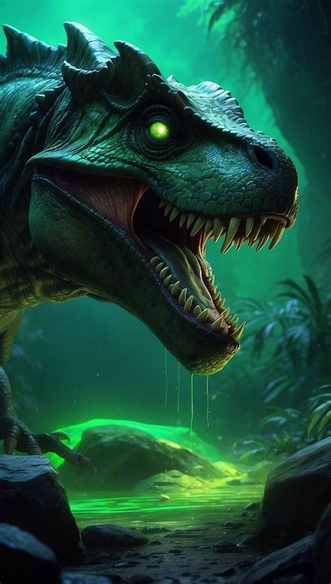 A Dinosaur With A Green Glow On Its Face Dinosaur Dinosaur Images