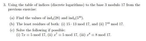 solved 3 using the table of indices discrete logarithms