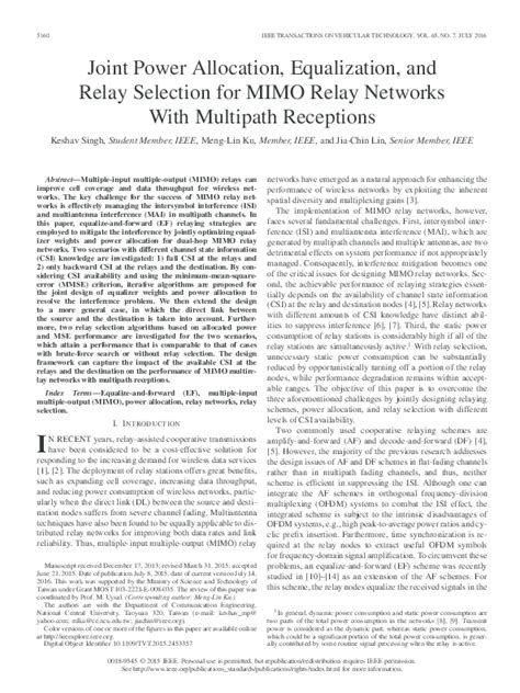 Pdf Joint Power Allocation Equalization And Relay Selection For
