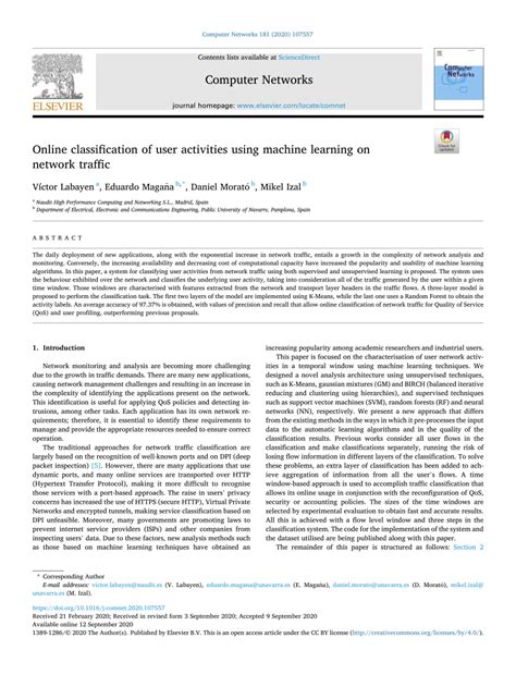 PDF Online Classification Of User Activities Using Machine Learning On Network Traffic