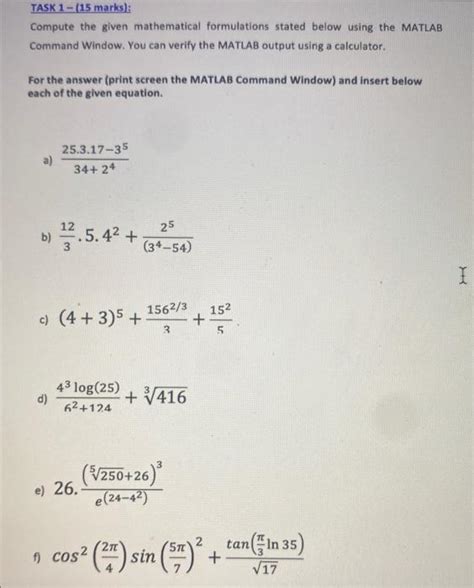 Solved Task 1 15 Marks Compute The Given Mathematical