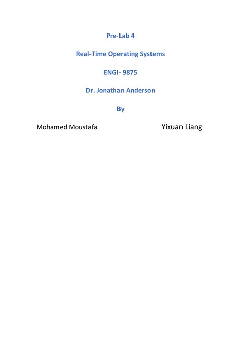 prelab 4 lab assignment solutions pre lab 4 real time operating
