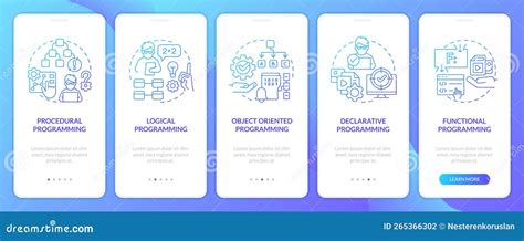 Programming Styles Types Blue Gradient Onboarding Mobile App Screen Stock Vector Illustration