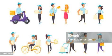 메일 편 벡터 일러스트 세트입니다 우편 편지 및 소포 운송 장면 번들 고객에 대한 스톡 벡터 아트 및 기타 이미지 고객 고객 서비스 담당자 공연 Istock