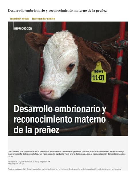 Desarrollo Embrionario Y Reconocimiento Materno De La Preñez Pdf