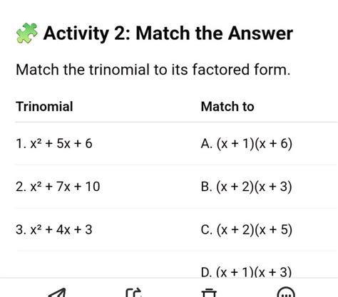 Match The Trinomial To Its Factored Form Studyx